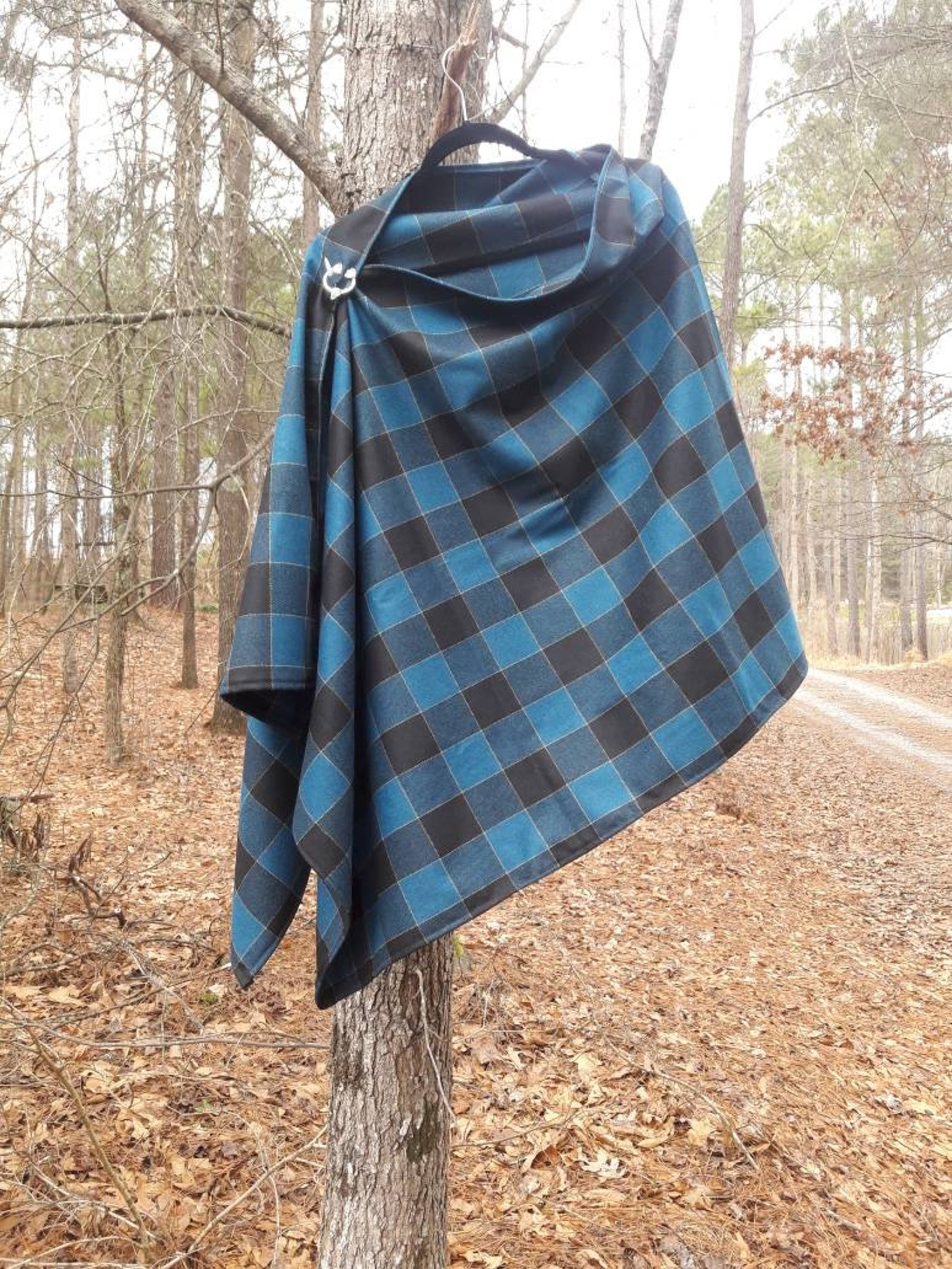 Black and Blue Plaid Celtic Cape Side Opening Cloak With | Etsy