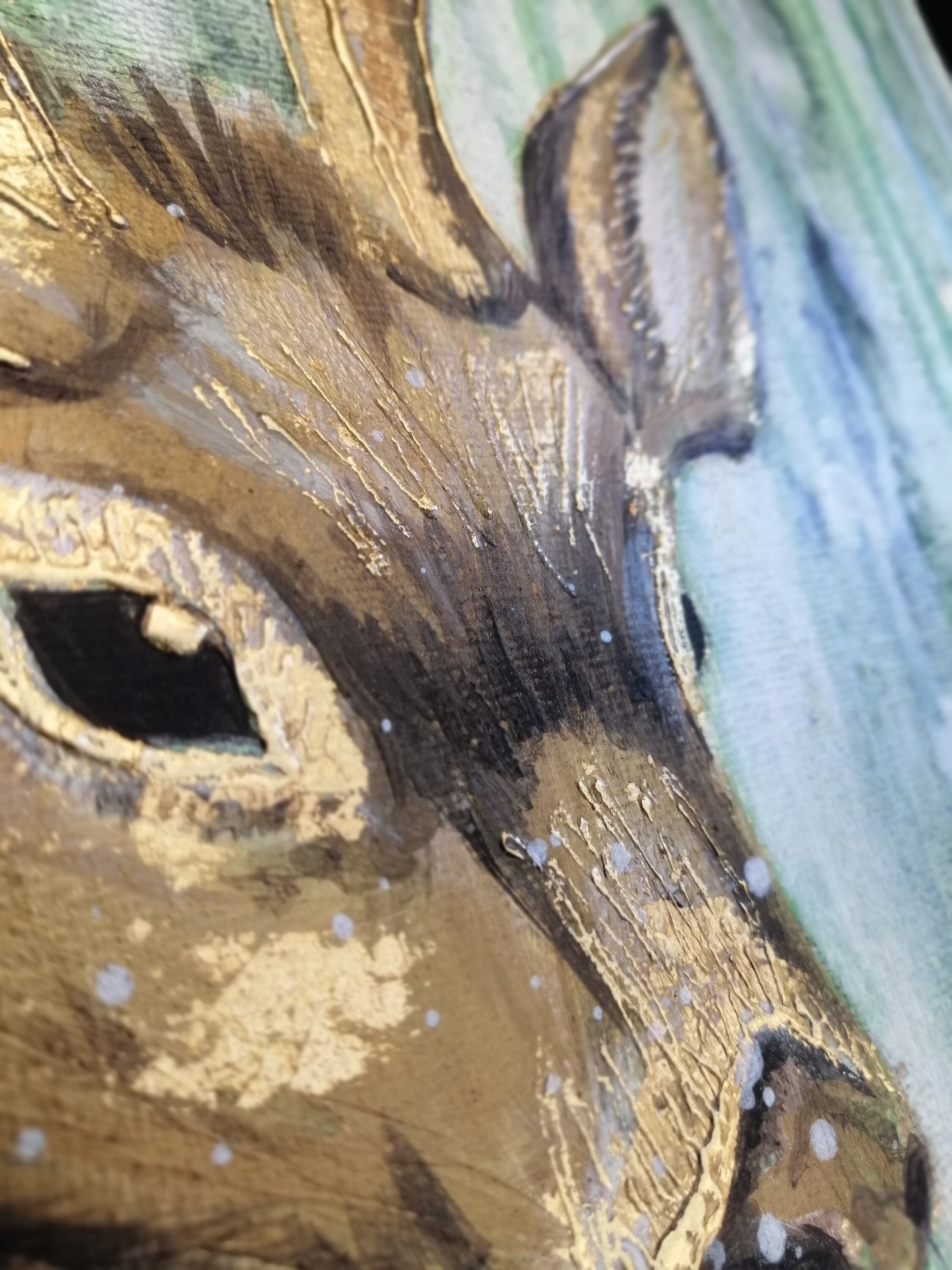 Original Hirsch Acryl-Malerei Blattgold auf Stretch-Leinwand - Etsy.de
