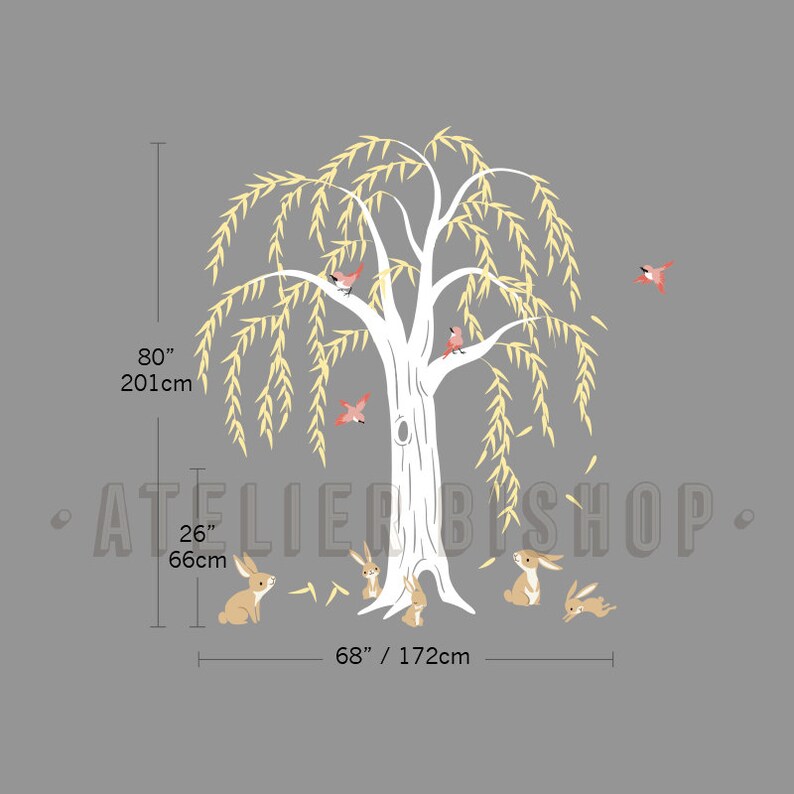 Willow Tree With Bunny Family and Birds Wall Decal Sticker for Nursery ...
