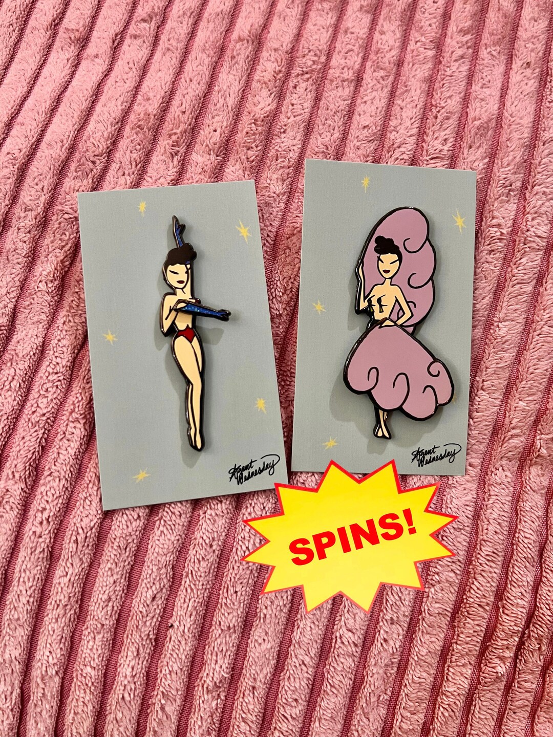 SPINNING Agent Wednesday Burlesque Pins set of 2 - Etsy
