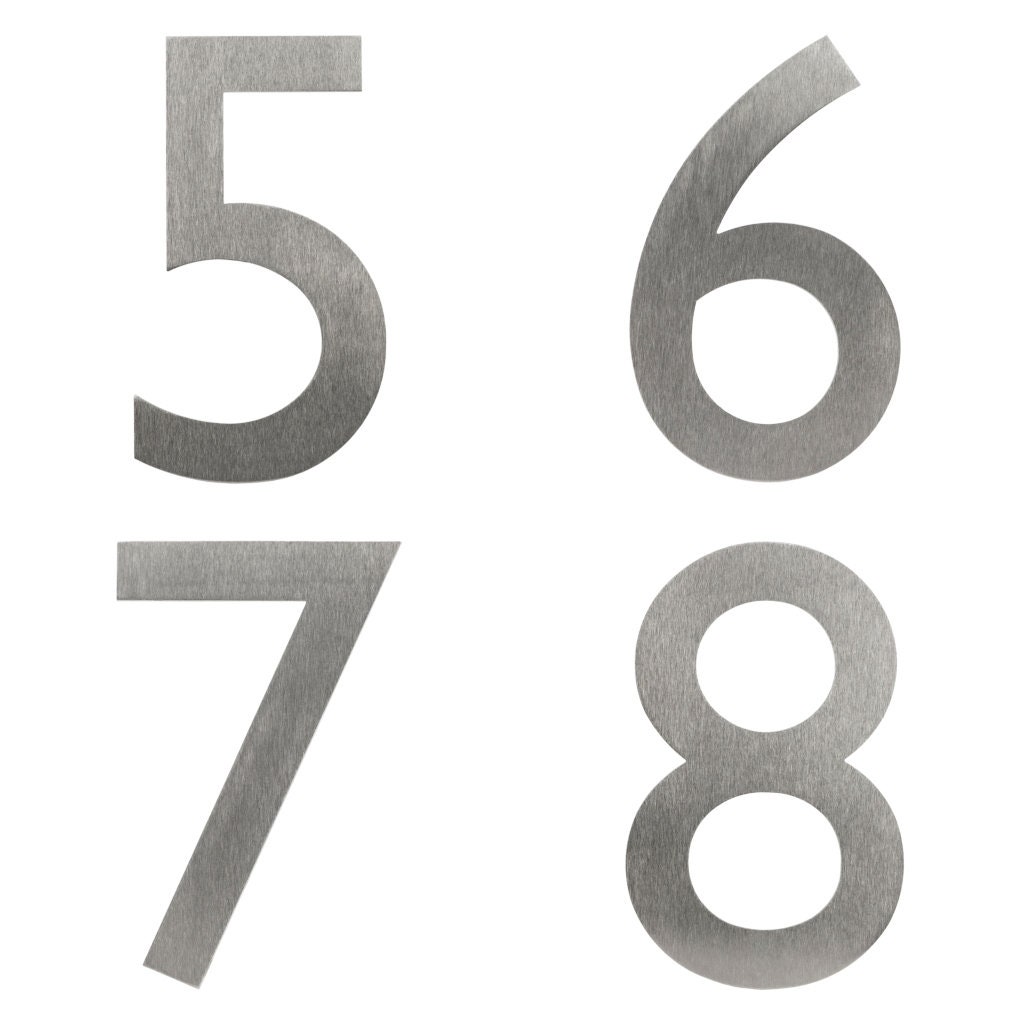 Modern Brushed Stainless Steel House Numbers, Gill Sans Font, With ...