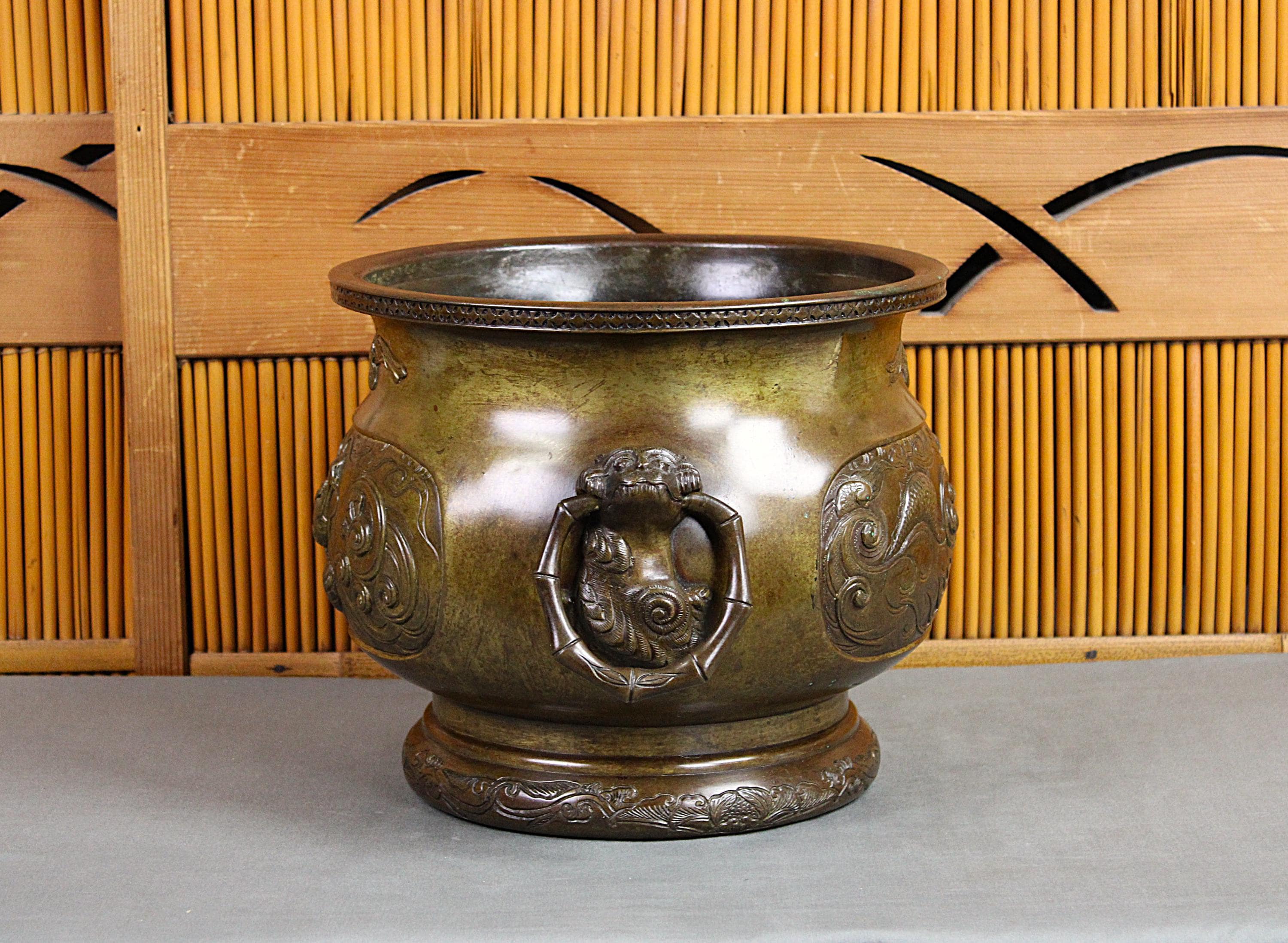 Large Antique Chinese Bronze Temple Censer, Etched Dragons, Phoenixes ...