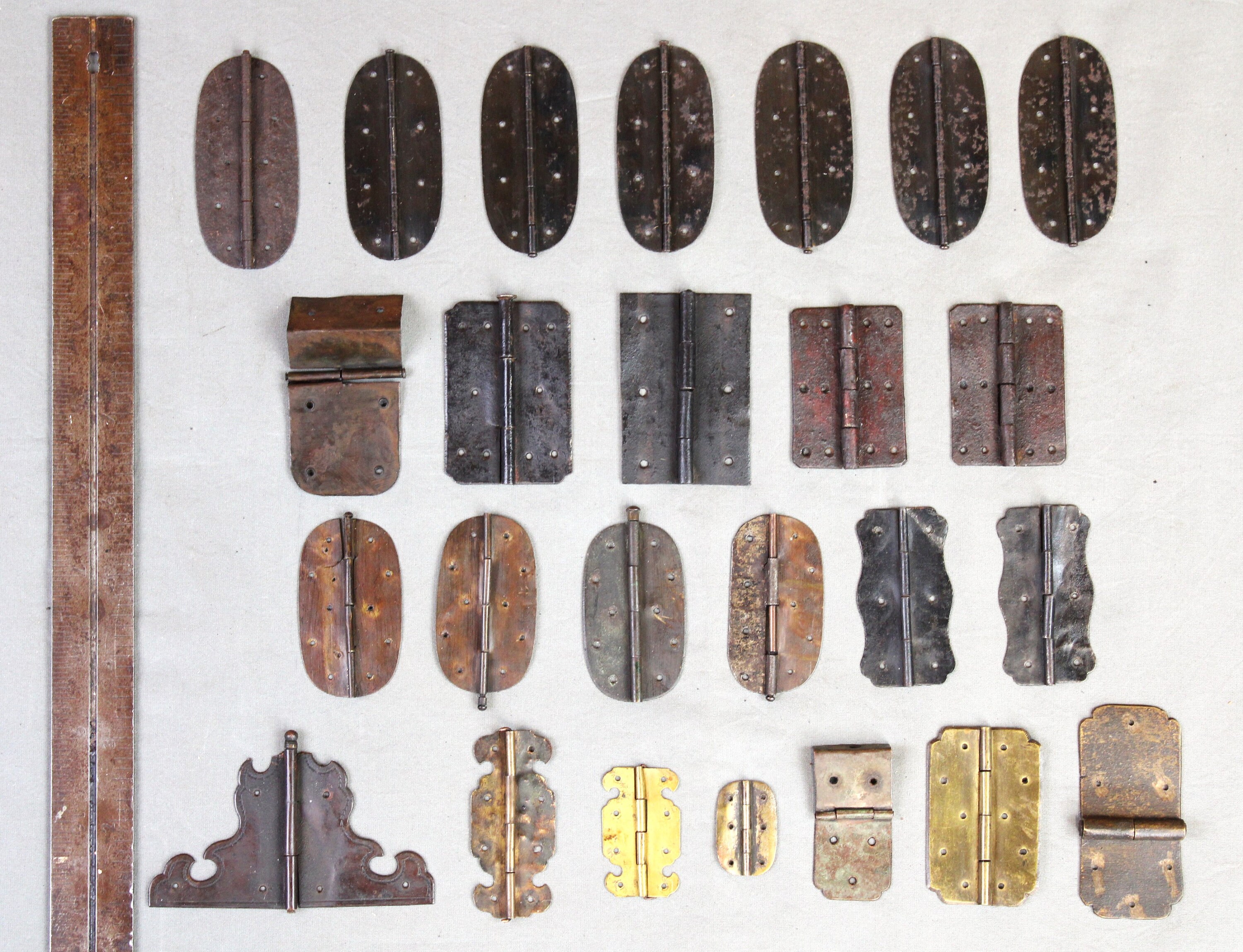 25 Small Antique Japanese Iron and Bronze Hinges, Several Styles ...