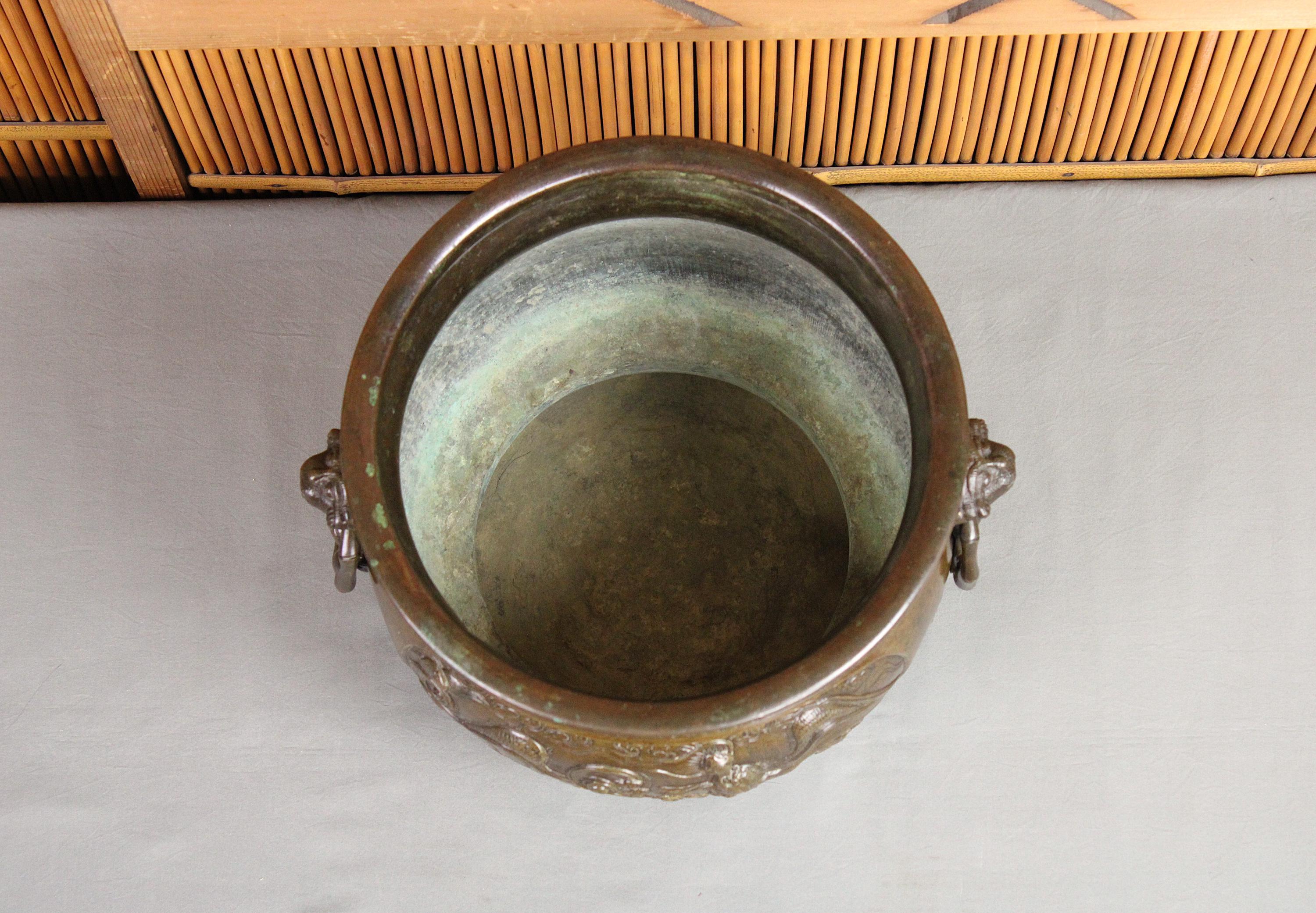 Large Antique Chinese Bronze Temple Censer, Etched Dragons, Phoenixes ...
