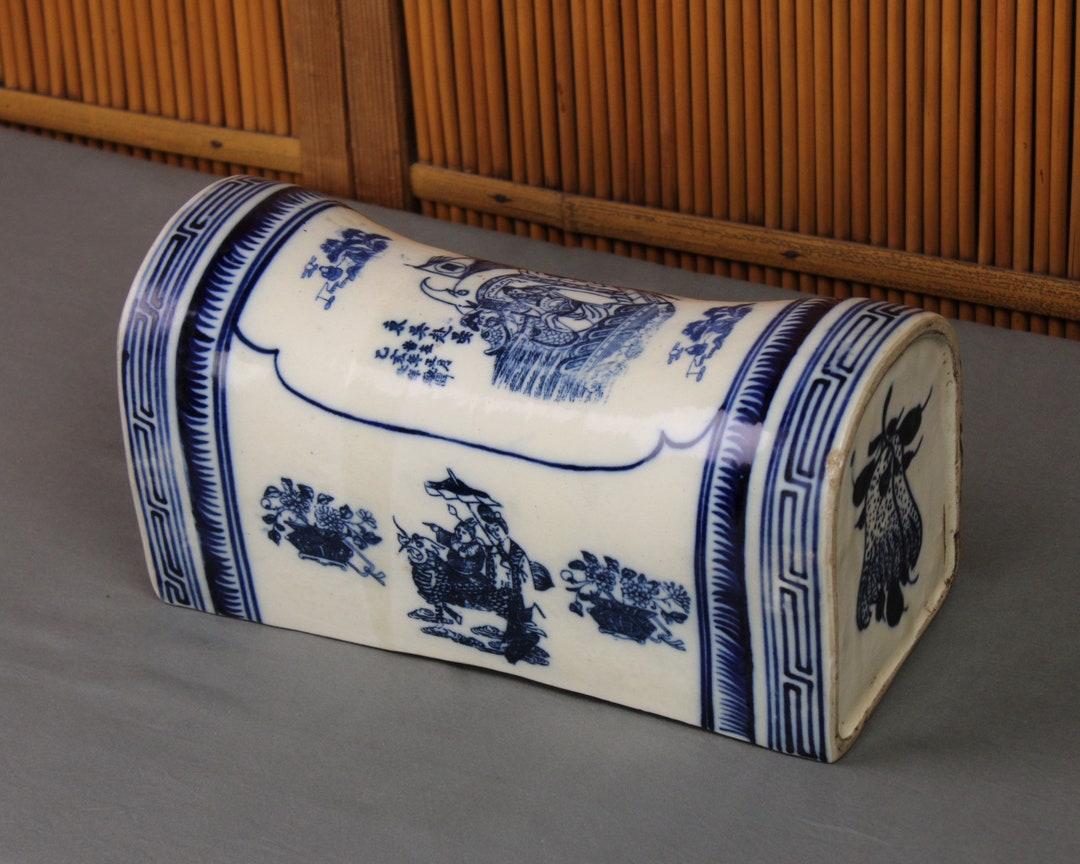 Large Antique Chinese Blue-white Porcelain Pillow, Deities, Kirin ...