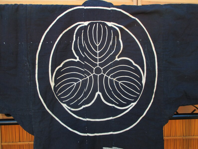 Antique Japanese Festival Kimono, Hawk, Dark Indigo, Heavy Cotton, Hand ...