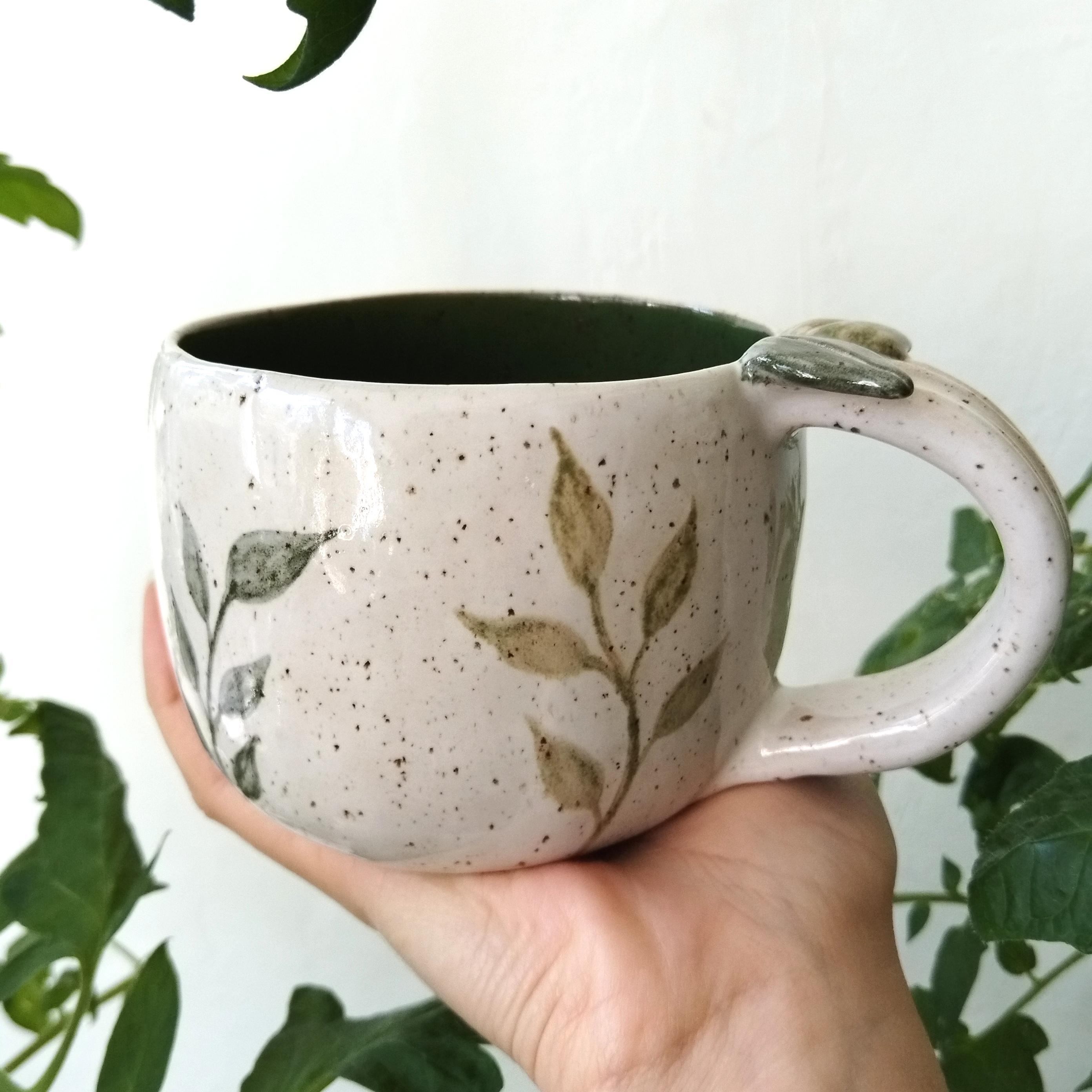 Sprout Pattern Stoneware Mug, Rural Cottagecore Tea Mug, Botanical ...