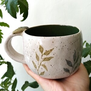 Sprout Pattern Stoneware Mug, Rural Cottagecore Tea Mug, Botanical ...