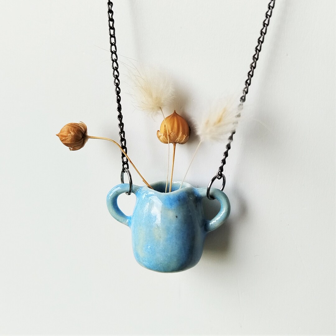 Porcelain Vase Necklace, Tiny Herbarium Jewelry, Lovely Gift for Her, Small Pottery Pendant ...