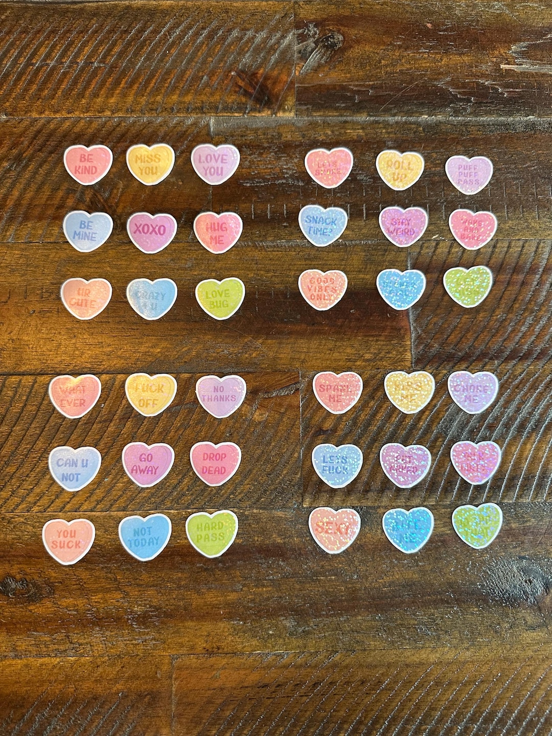 Holographic Candy Heart Stickers: Valentine's Day Decals - Etsy
