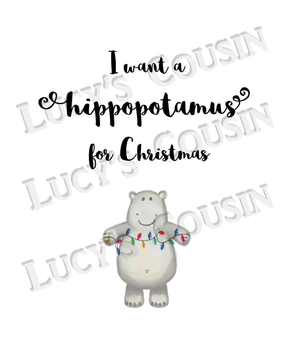 I Want a Hippopotamus for Christmas, Watercolor Digital Print, Instant ...