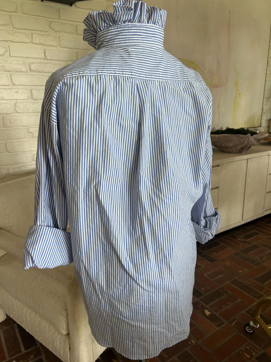 Pin Stripe Ruffled Collar Oxford - Etsy