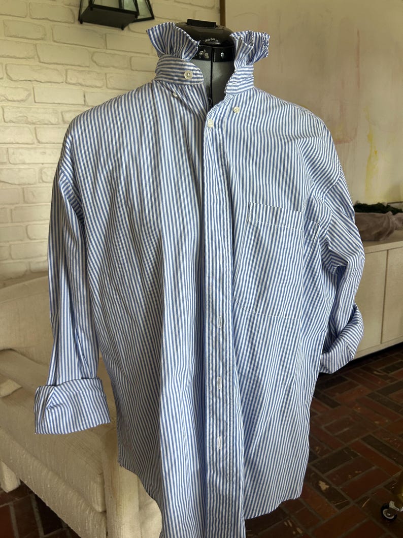 Pin Stripe Ruffled Collar Oxford - Etsy