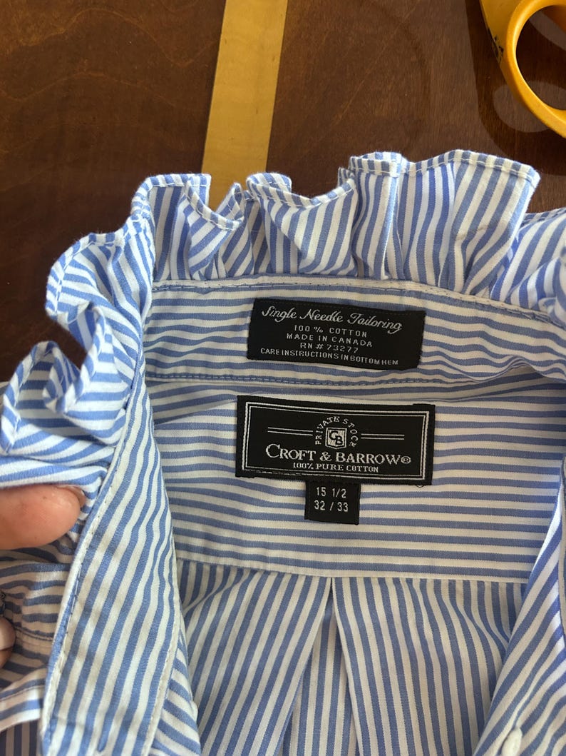 Pin Stripe Ruffled Collar Oxford - Etsy