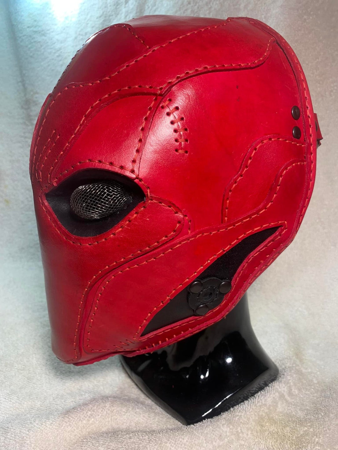 Red Helmet Leather Mask - Etsy