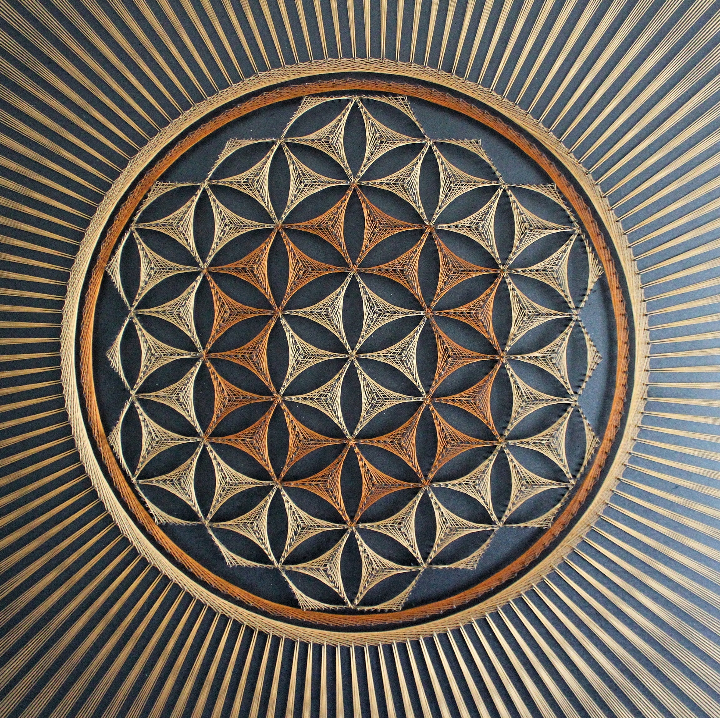 String Art FLOWER OF LIFE Gold Sacred Geometry Psychedelic Wall Art ...