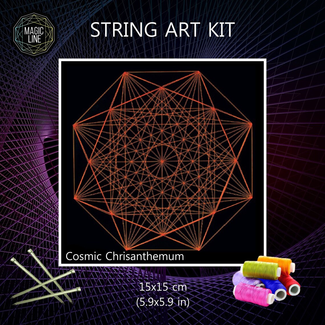 String art kit Cosmic Chrysantemum DIY mandala | Etsy
