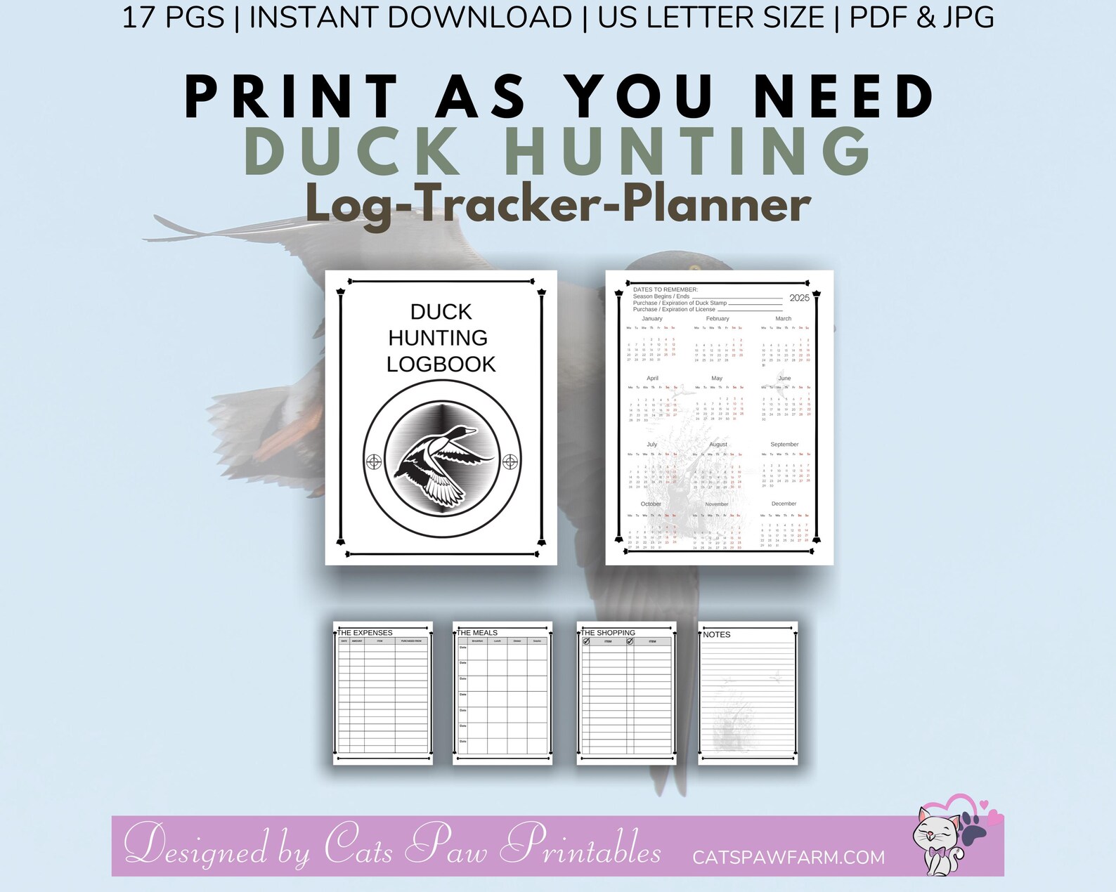 Duck Hunting Planner Logbook Tracker Journal Printable Organizer Print ...