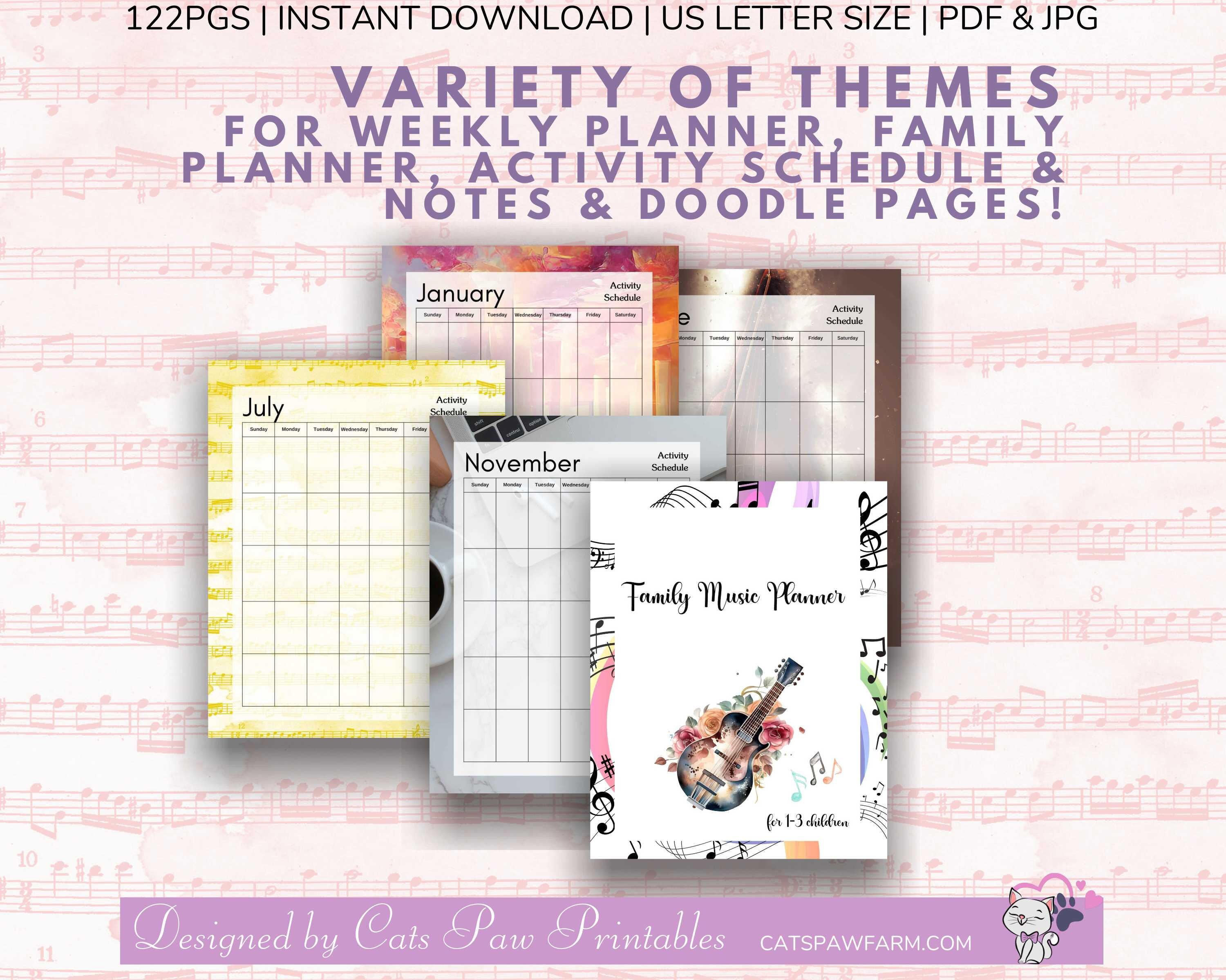 Family Music Planner Logbook, Calendar Activity Schedule for Orchestra ...
