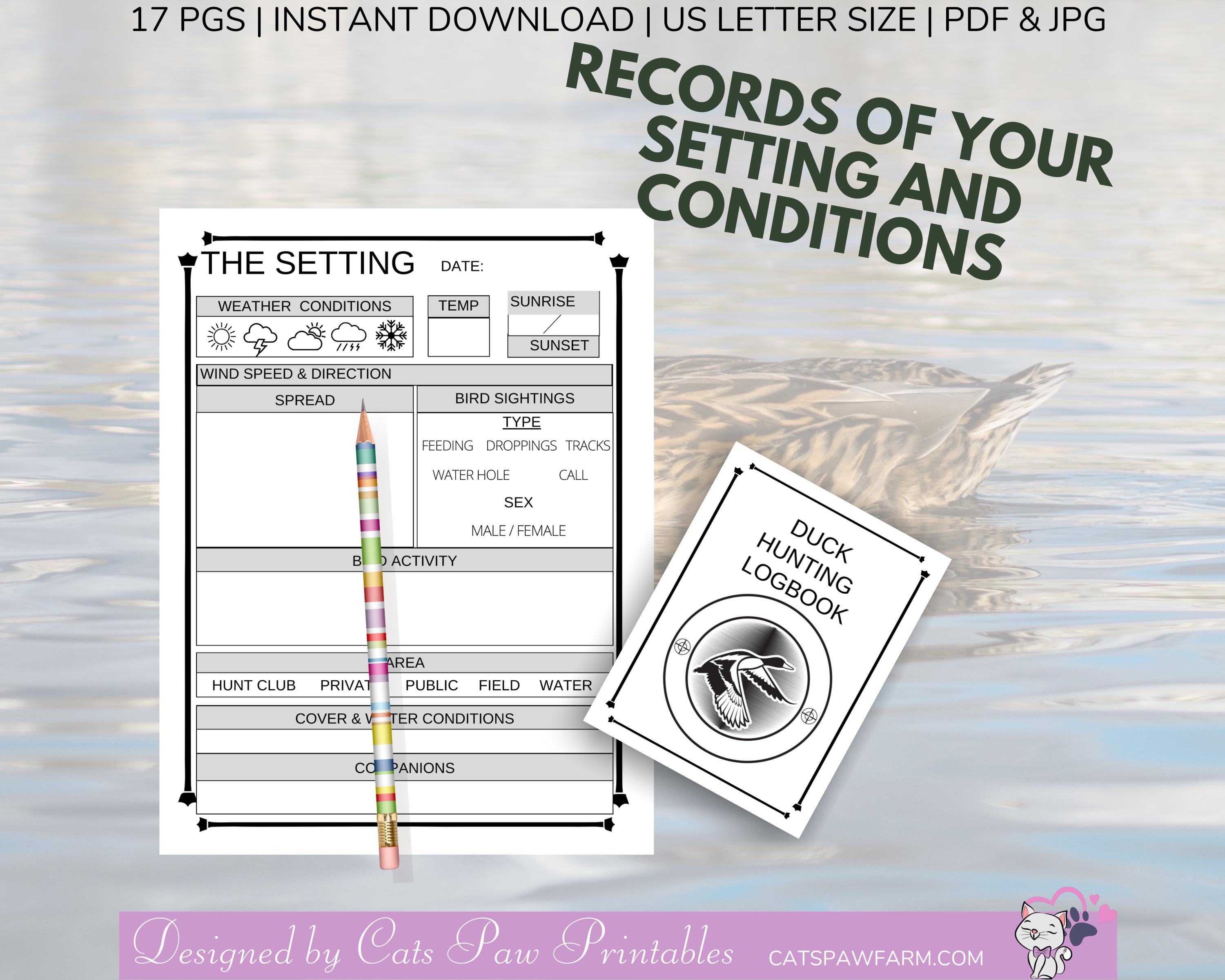 Duck Hunting Planner Logbook Tracker Journal Printable Organizer Print ...