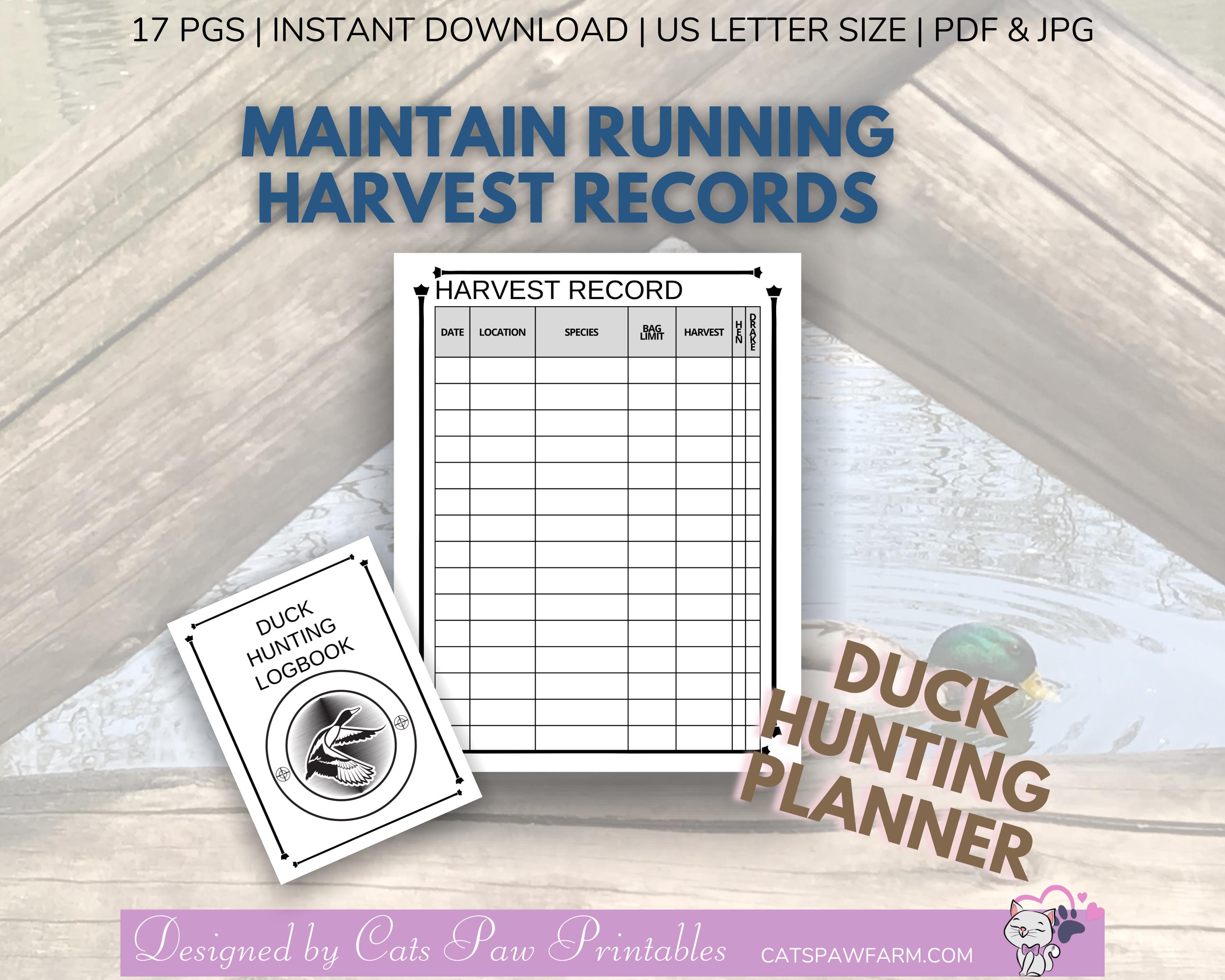 Duck Hunting Planner Logbook Tracker Journal Printable Organizer Print ...