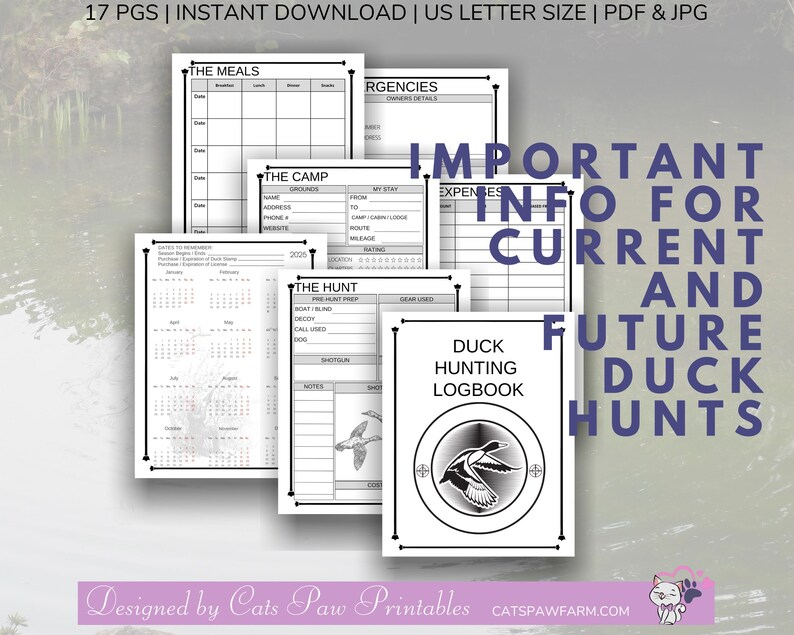 Duck Hunting Planner Logbook Tracker Journal Printable Organizer Print ...