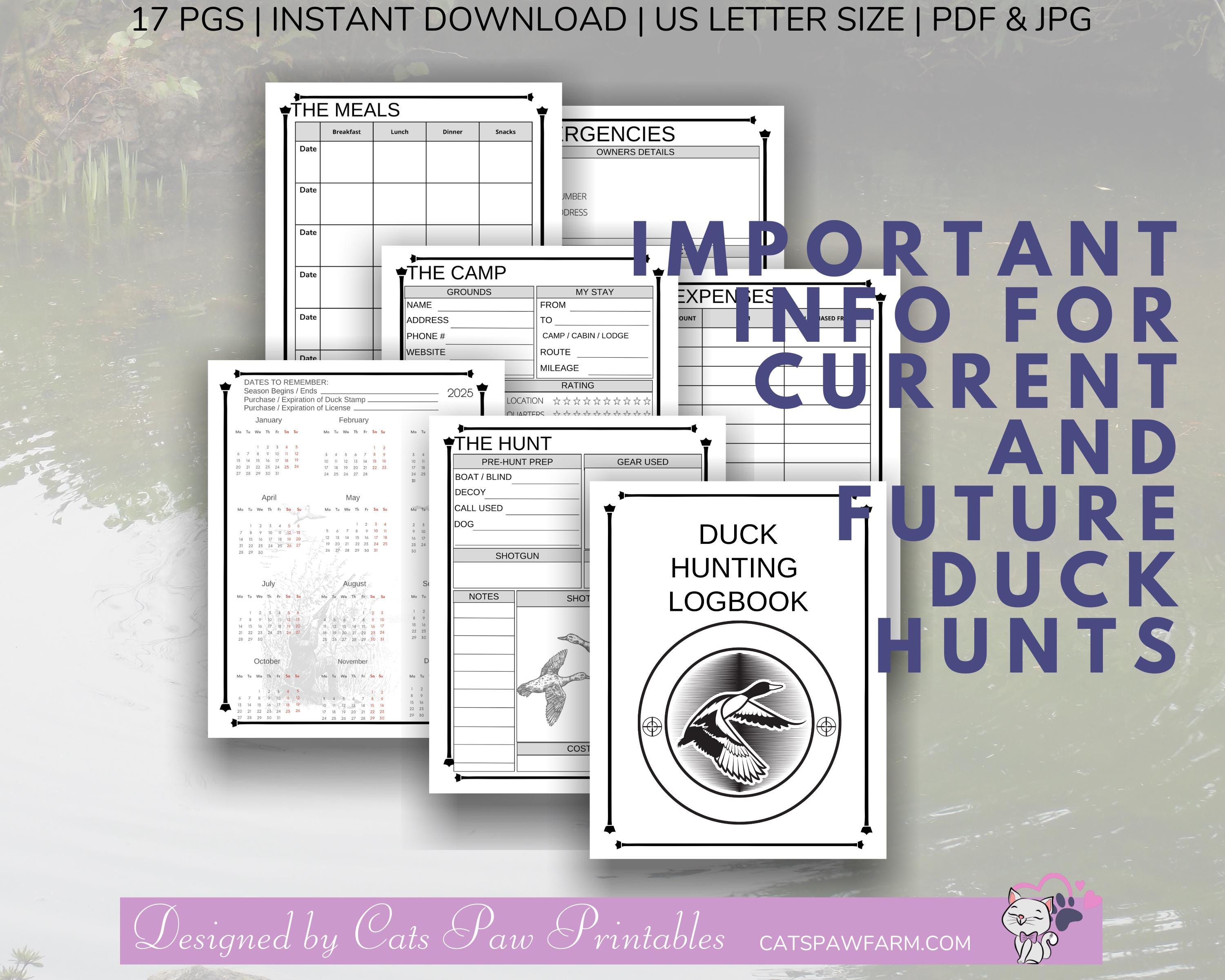 Duck Hunting Planner Logbook Tracker Journal Printable Organizer Print ...