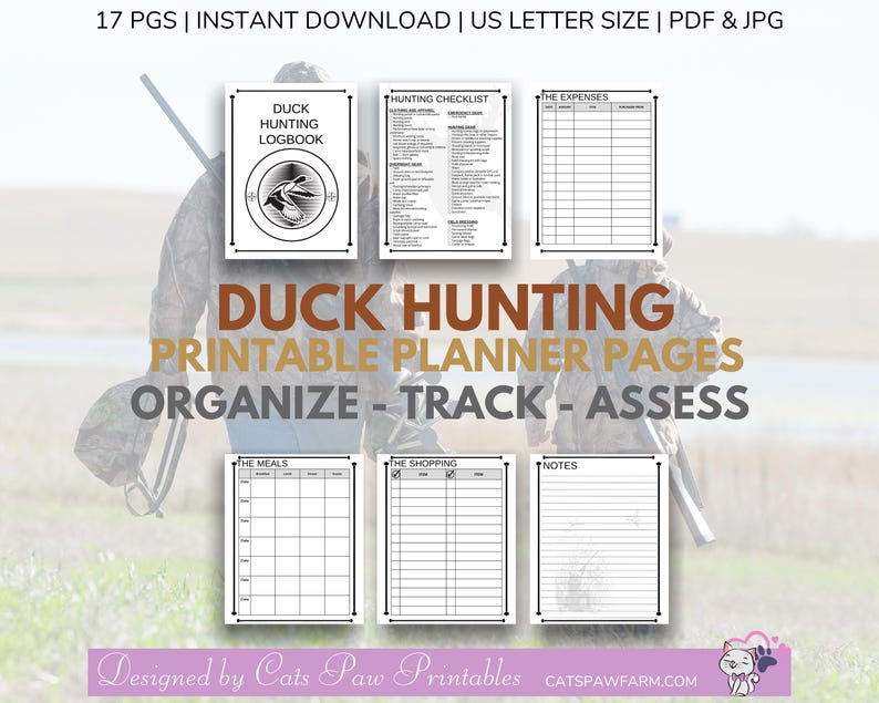 Duck Hunting Planner Logbook Tracker Journal Printable Organizer Print ...