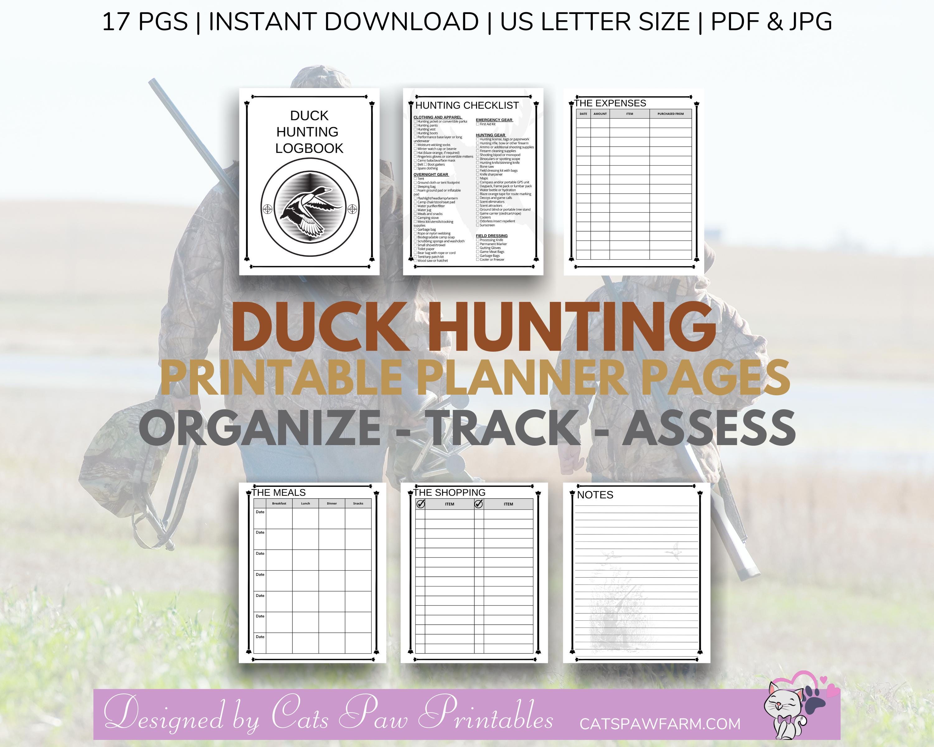 Duck Hunting Planner Logbook Tracker Journal Printable Organizer Print ...