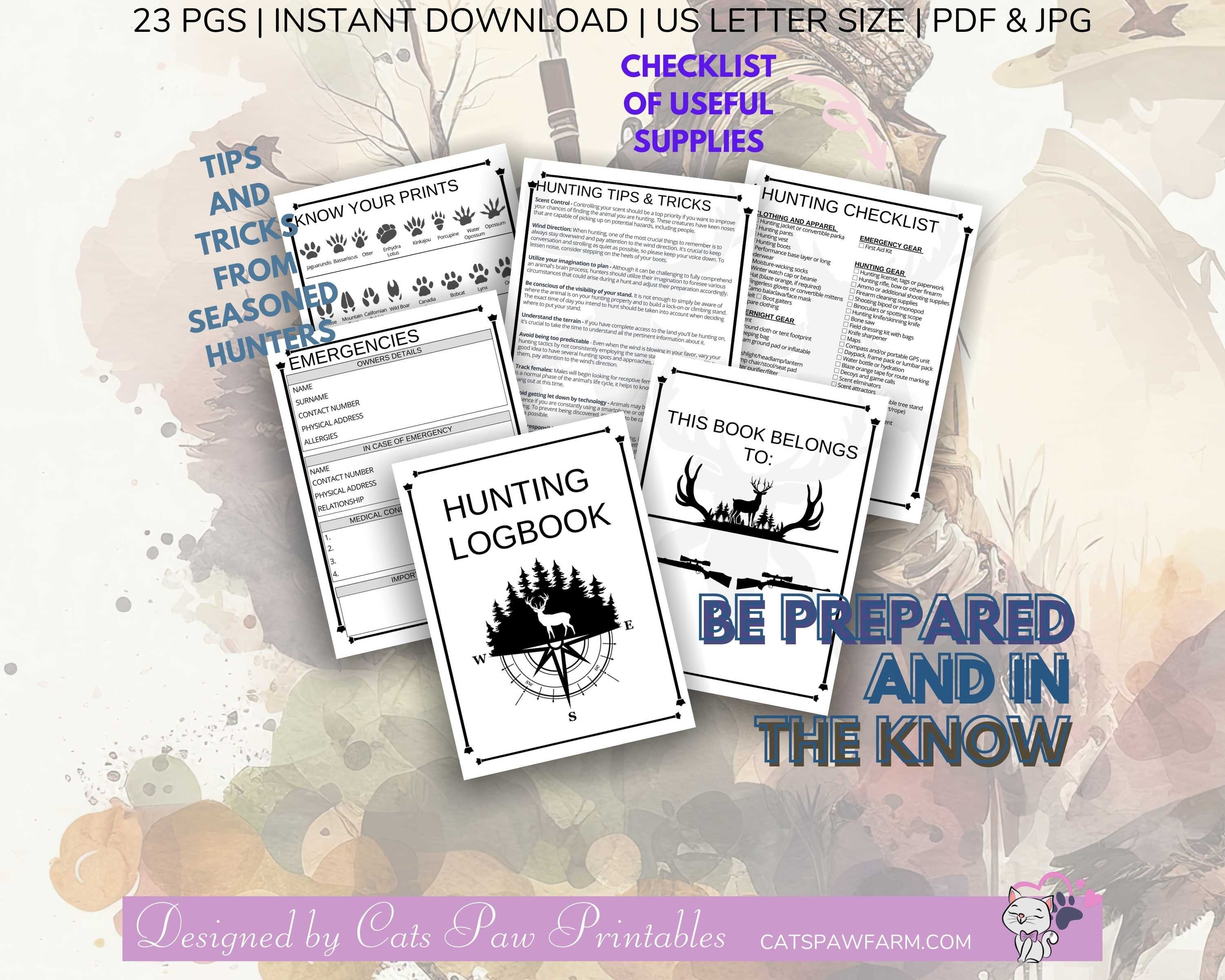 Hunting Planner Logbook Tracker Journal Printable Organizer Print at ...