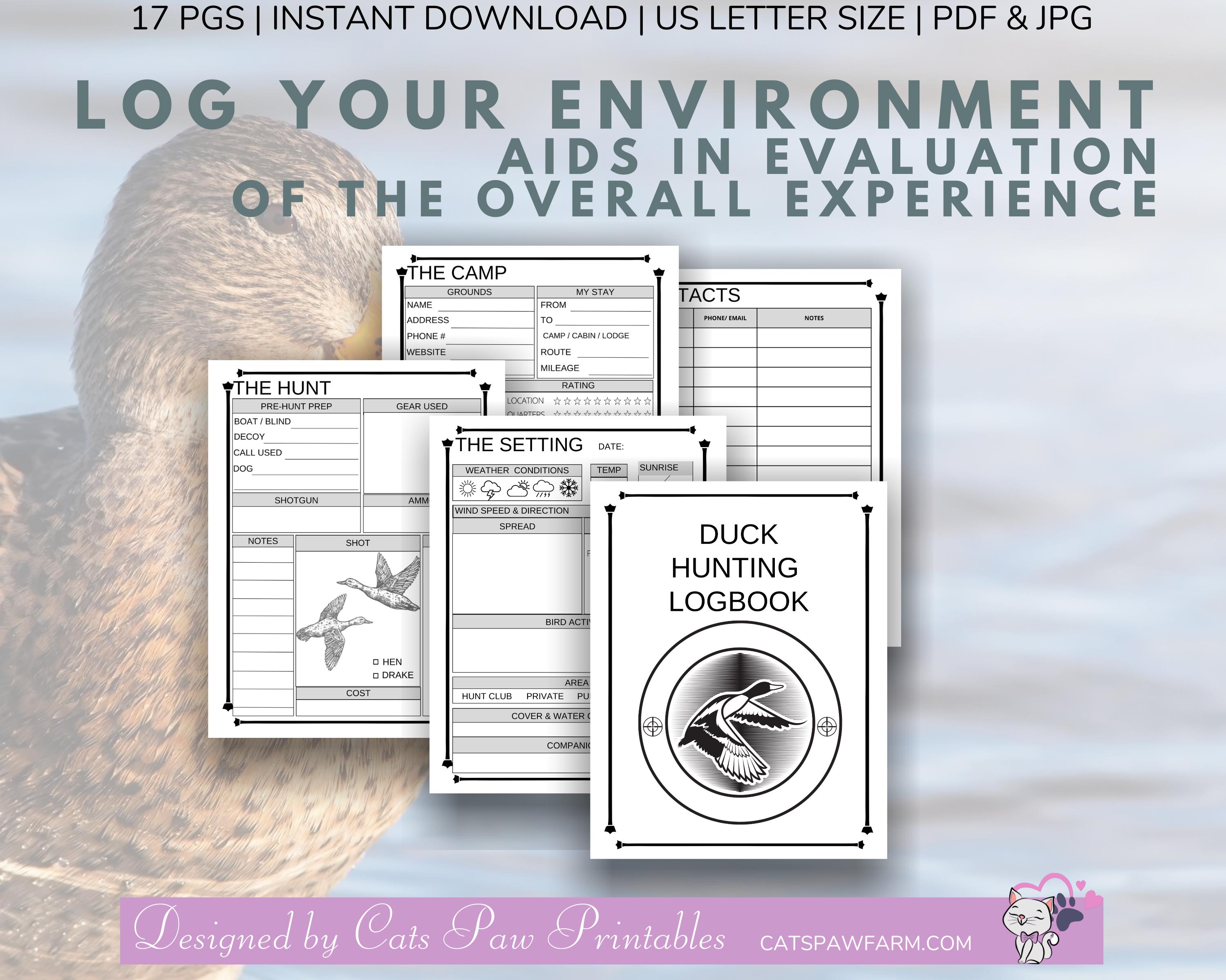 Duck Hunting Planner Logbook Tracker Journal Printable Organizer Print ...