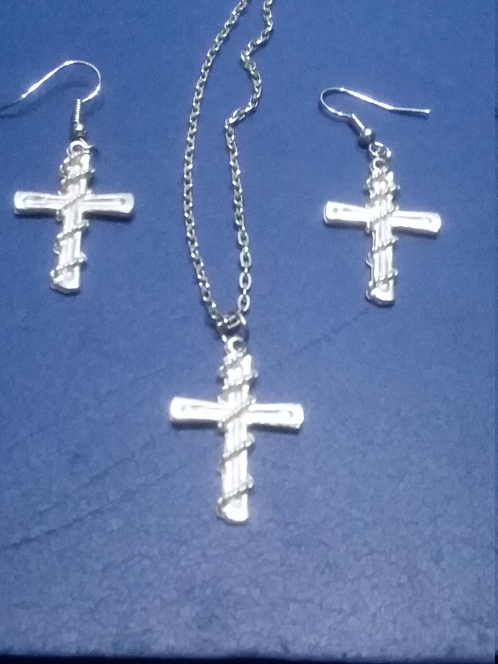 Pewter Rope Wrapped Cross Set Necklace and Earrings - Etsy
