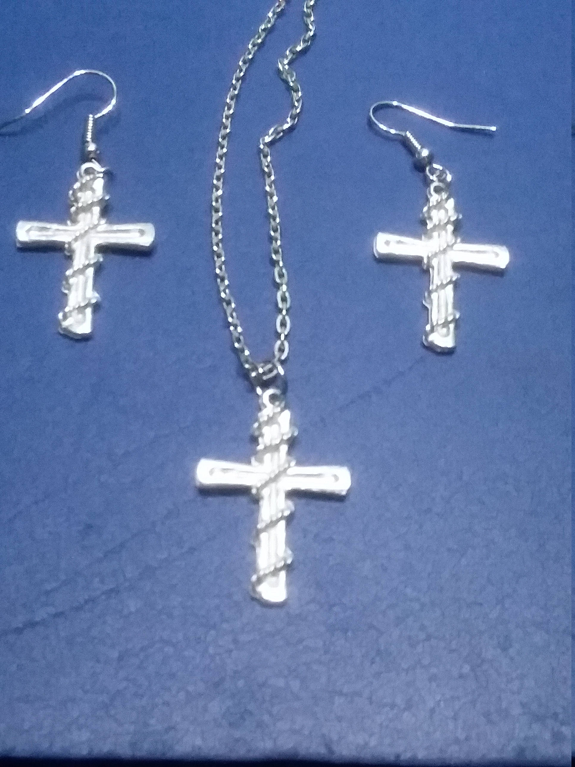 Pewter Rope Wrapped Cross Set Necklace and Earrings - Etsy