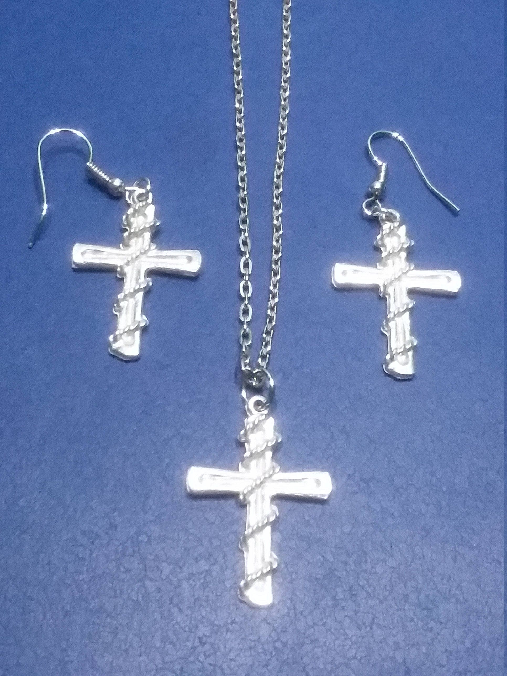 Pewter Rope Wrapped Cross Set Necklace and Earrings - Etsy