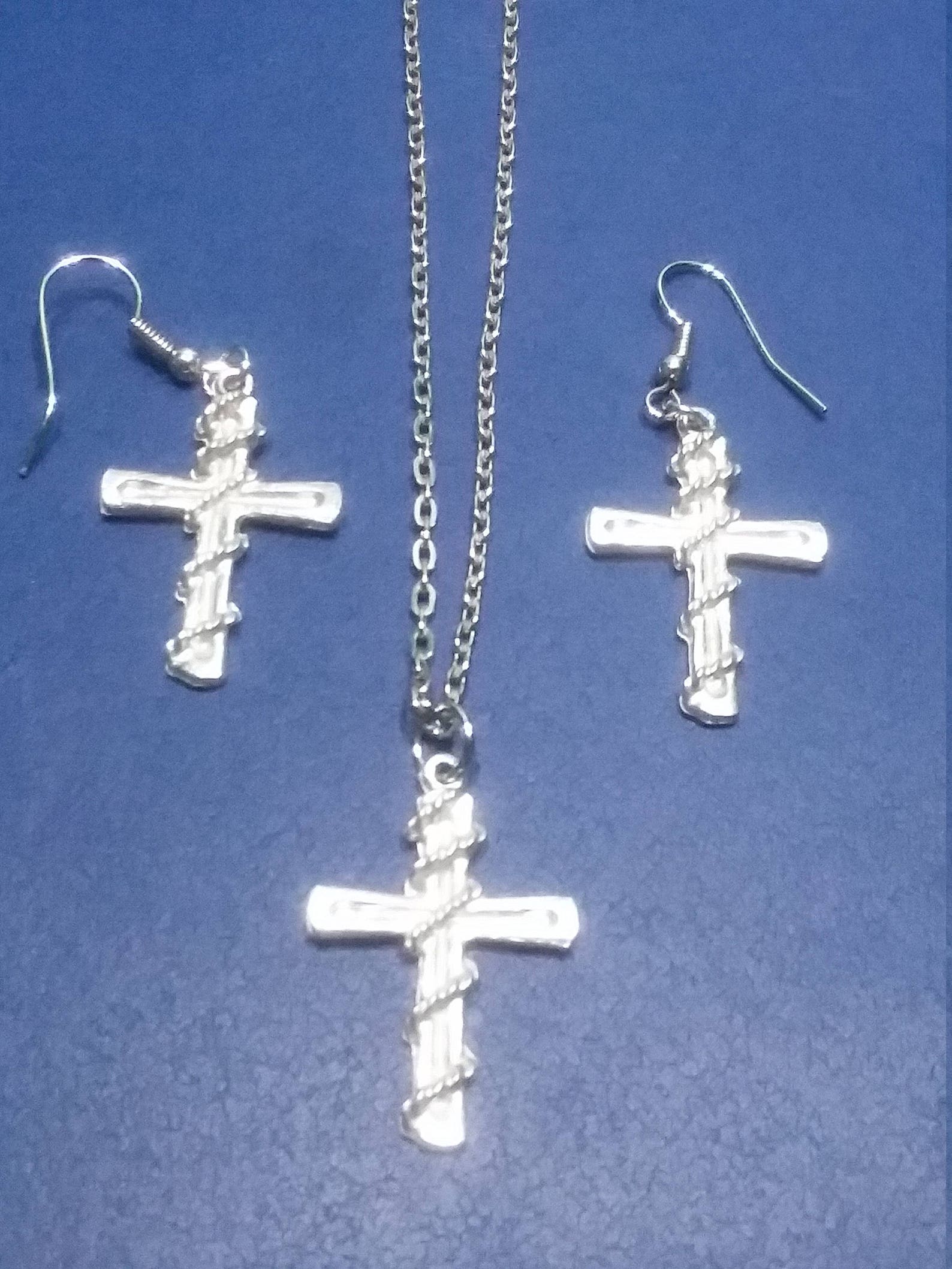 Pewter Rope Wrapped Cross Set Necklace and Earrings - Etsy