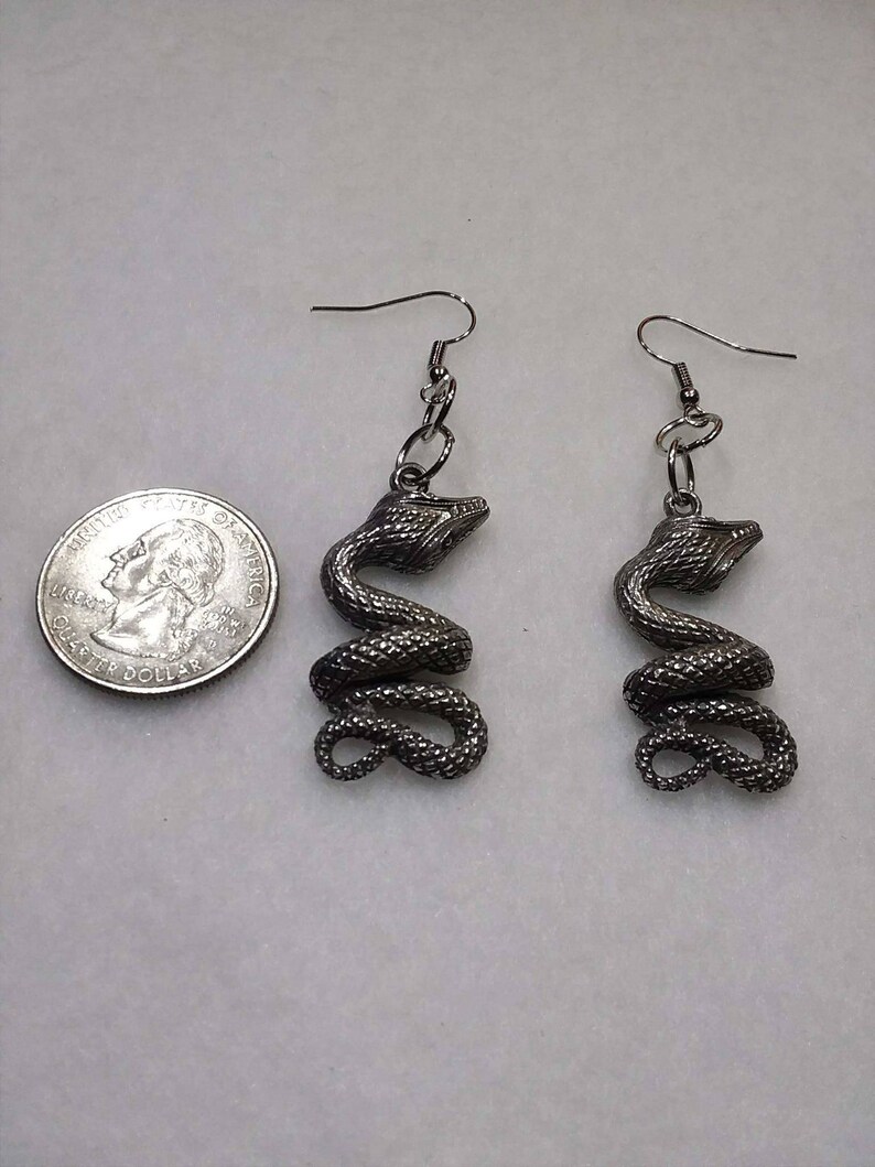 Pewter Snake With Antique Finish Earrings Snake Earrings Halloween ...