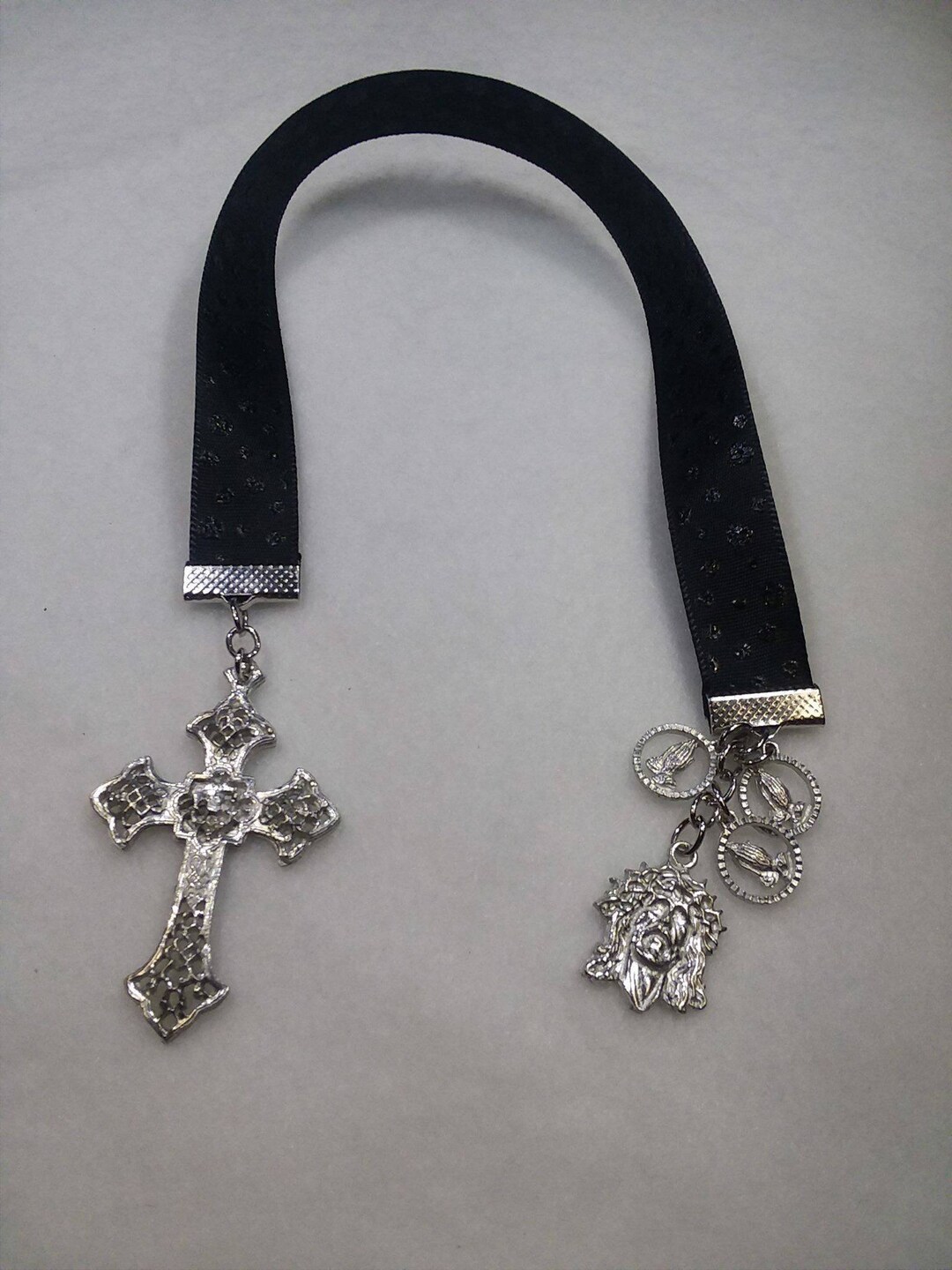 Pewter Cross and Suffering Christ Bookmark Ribbon Bookmark Christian ...