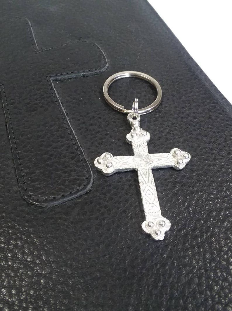 Pewter Budding Cross Keychain Symmetrical Cross Keytag Christian Gift ...