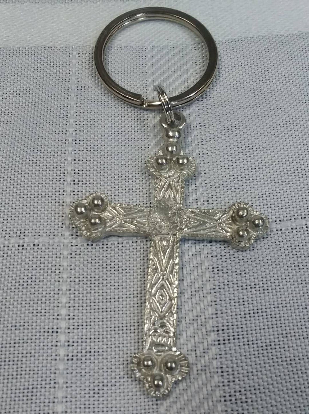 Pewter Budding Cross Keychain Symmetrical Cross Keytag Christian Gift ...