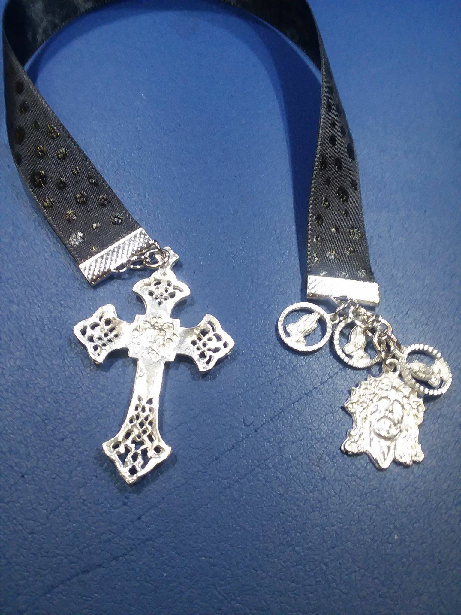 Pewter Cross and Suffering Christ Bookmark Ribbon Bookmark Christian ...