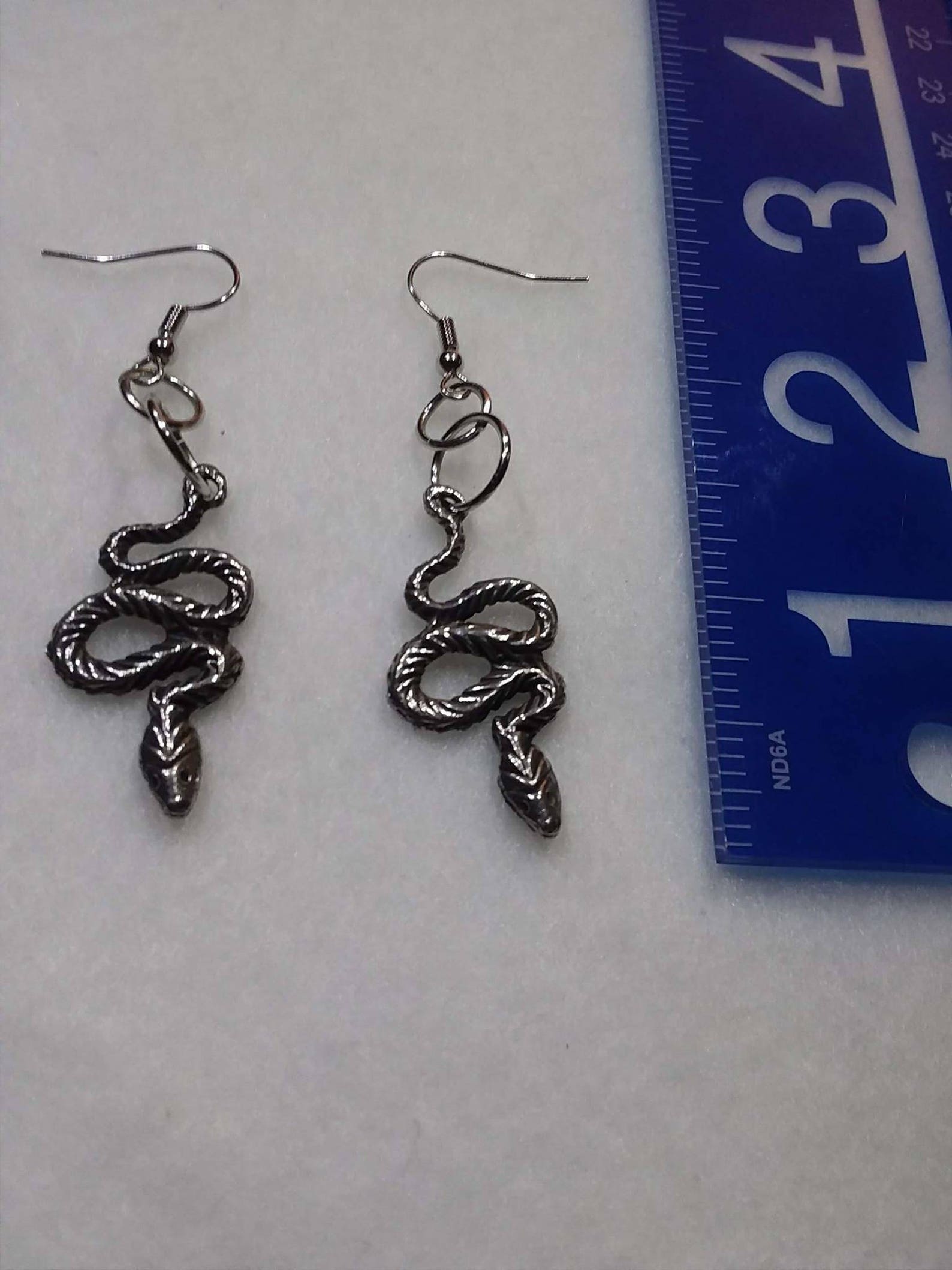 Thin Pewter Snake Charm with Antique Finish Snake Earrings | Etsy