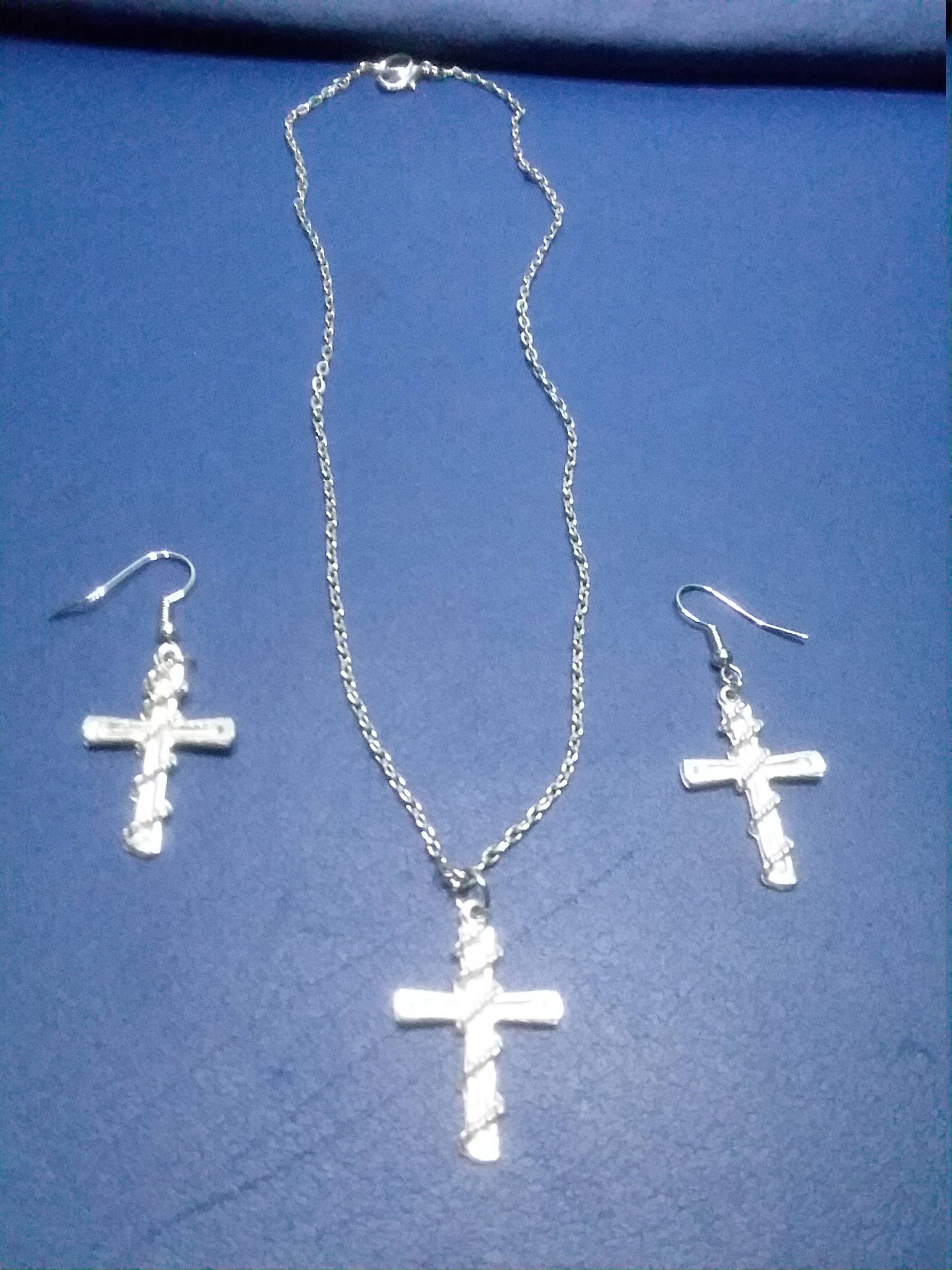 Pewter Rope Wrapped Cross Set Necklace and Earrings - Etsy