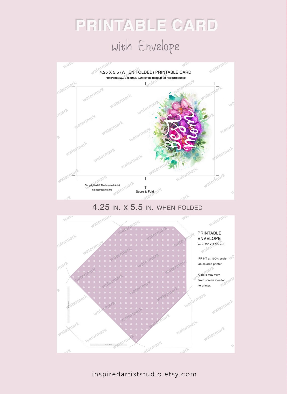 PRINTABLE Mothers Day Card With Envelope | Best Mom Floral Greeting ...