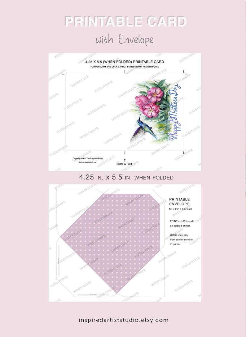 PRINTABLE Happy Mother's Day Card With Envelope Watercolor Floral ...