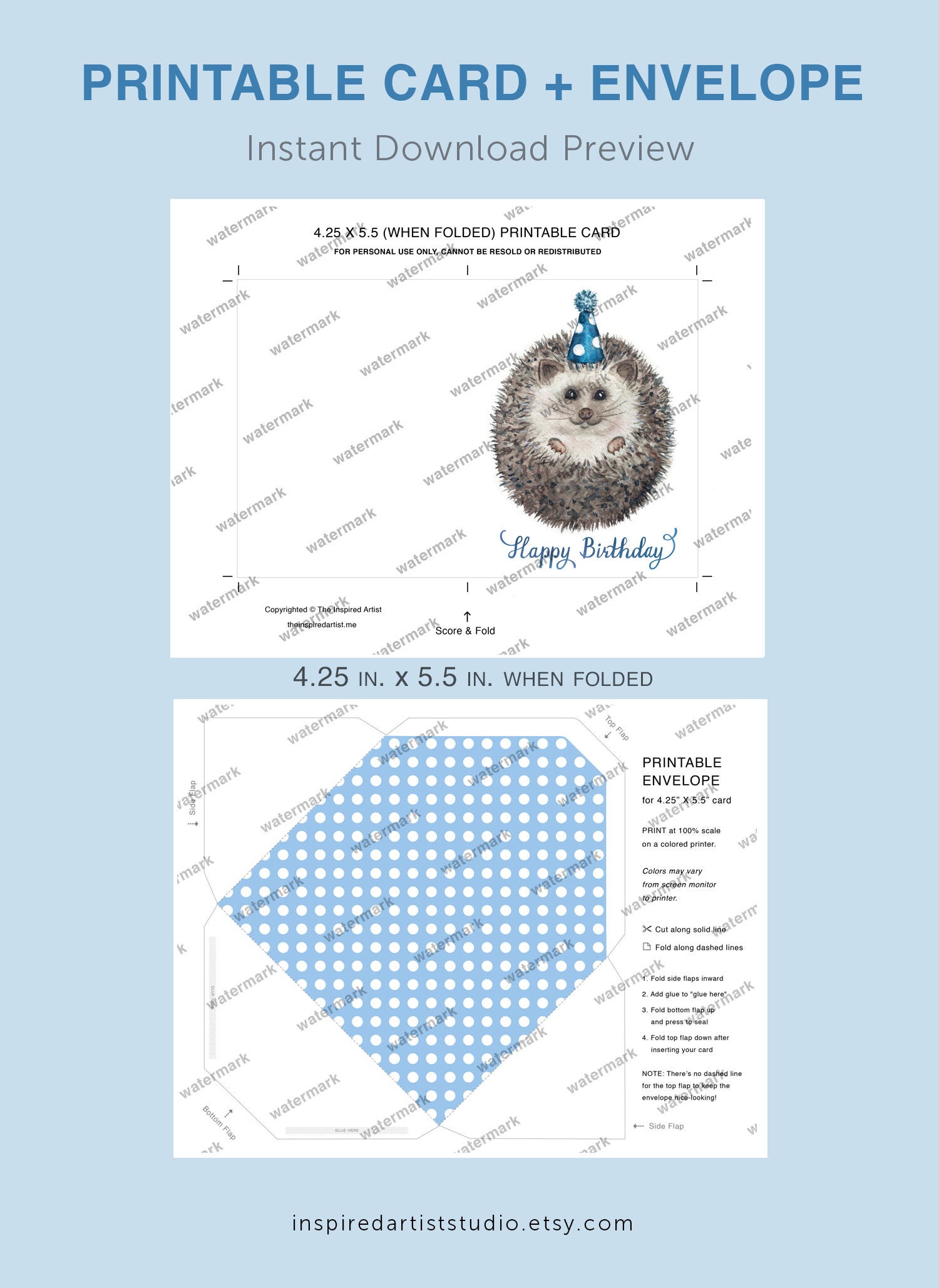 Hedgehog Birthday Card, Printable Card, Printable Envelope, Woodland ...