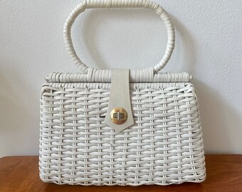 1960s White Wicker Purse Vintage White Wicker Handbag Vintage White ...