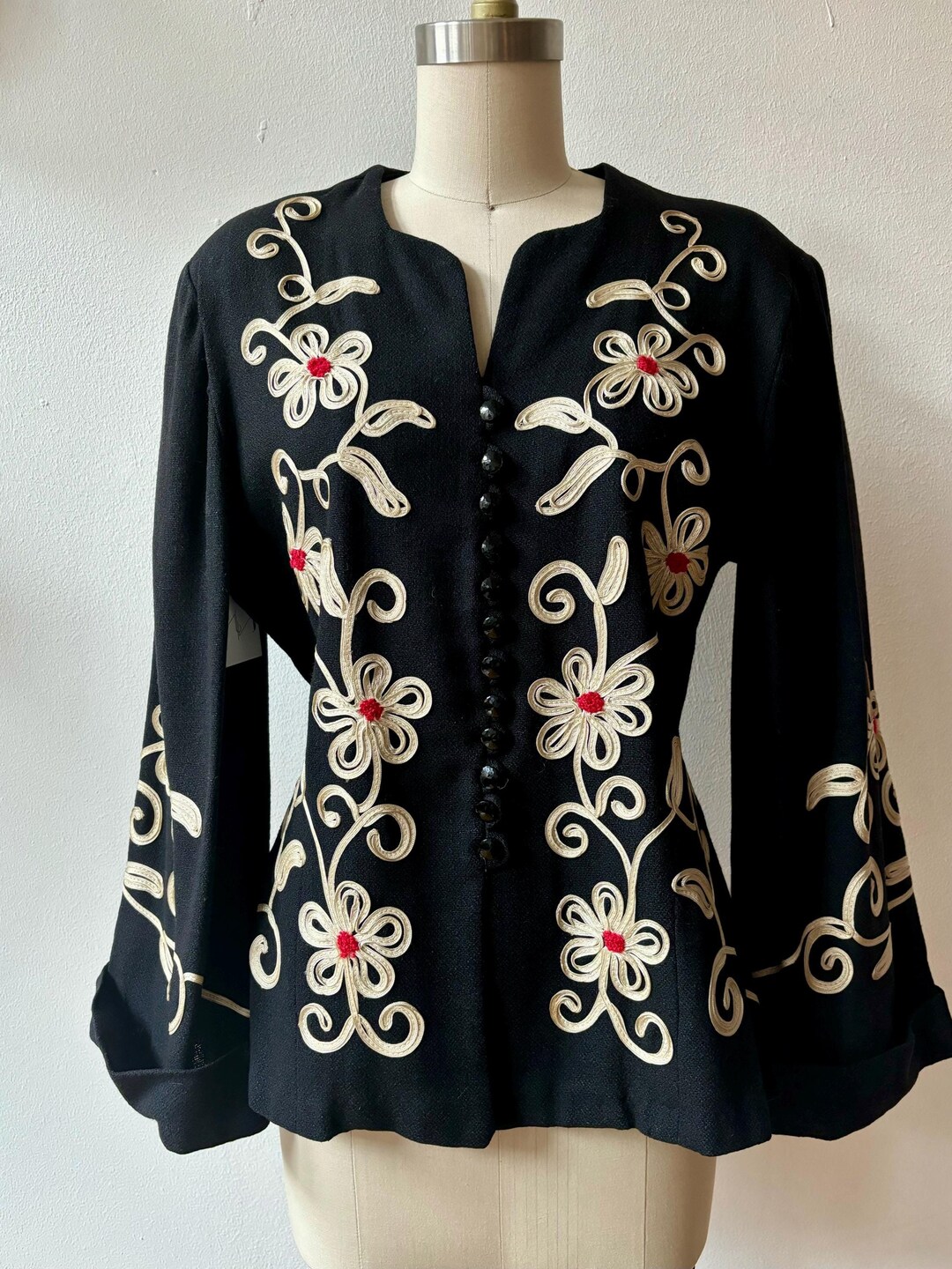 Vintage 1940s Black Soutache Floral Embroidered Jacket - Etsy