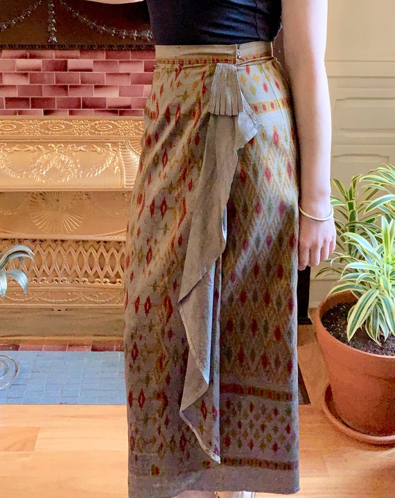 Vintage Silk Ikat Design Wrap Skirt - Gem