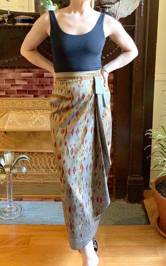 Vintage Silk Ikat Design Wrap Skirt - Gem