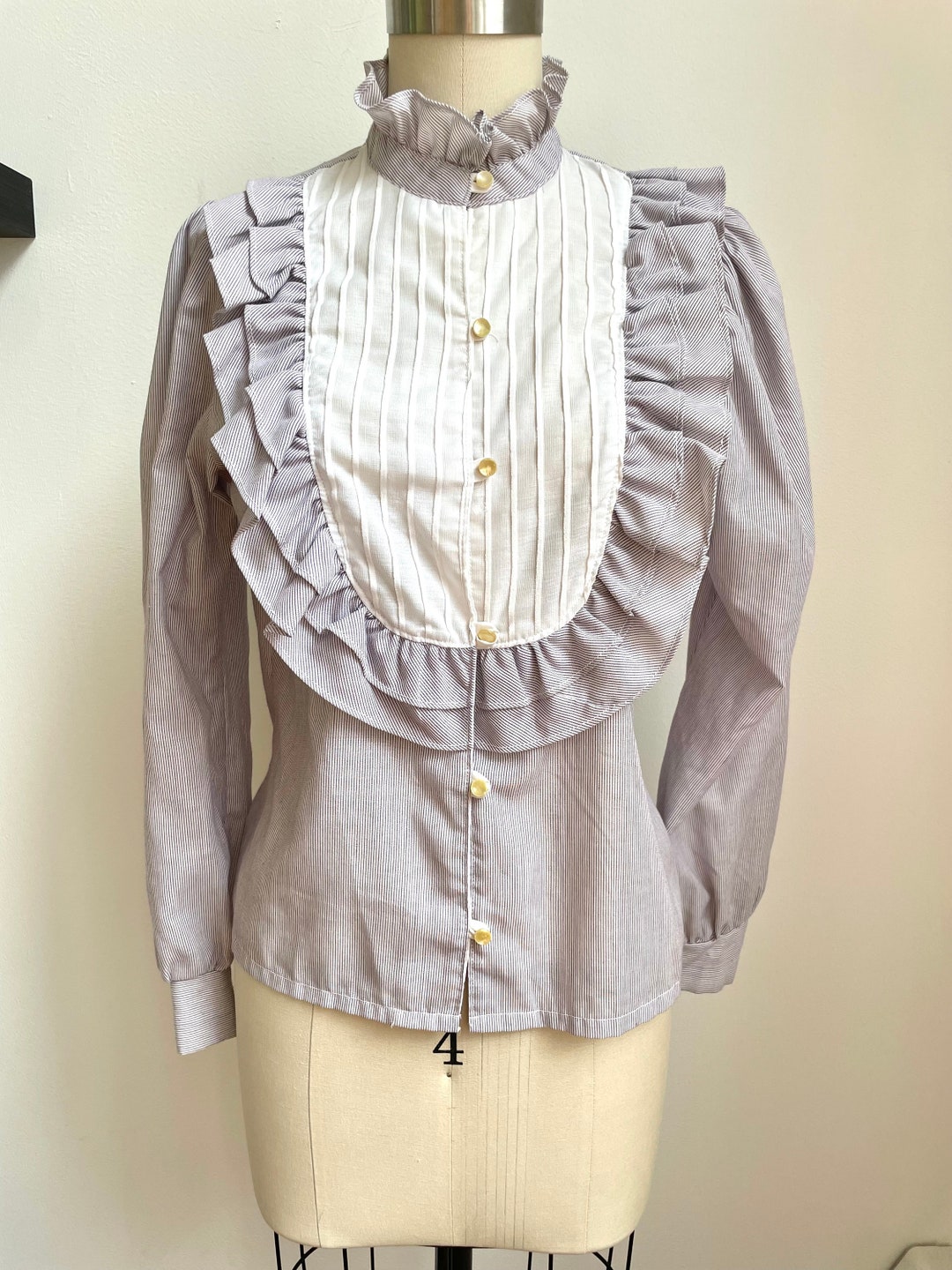 Vintage 1970s Ruffled Bib Striped Cotton Blouse - Etsy